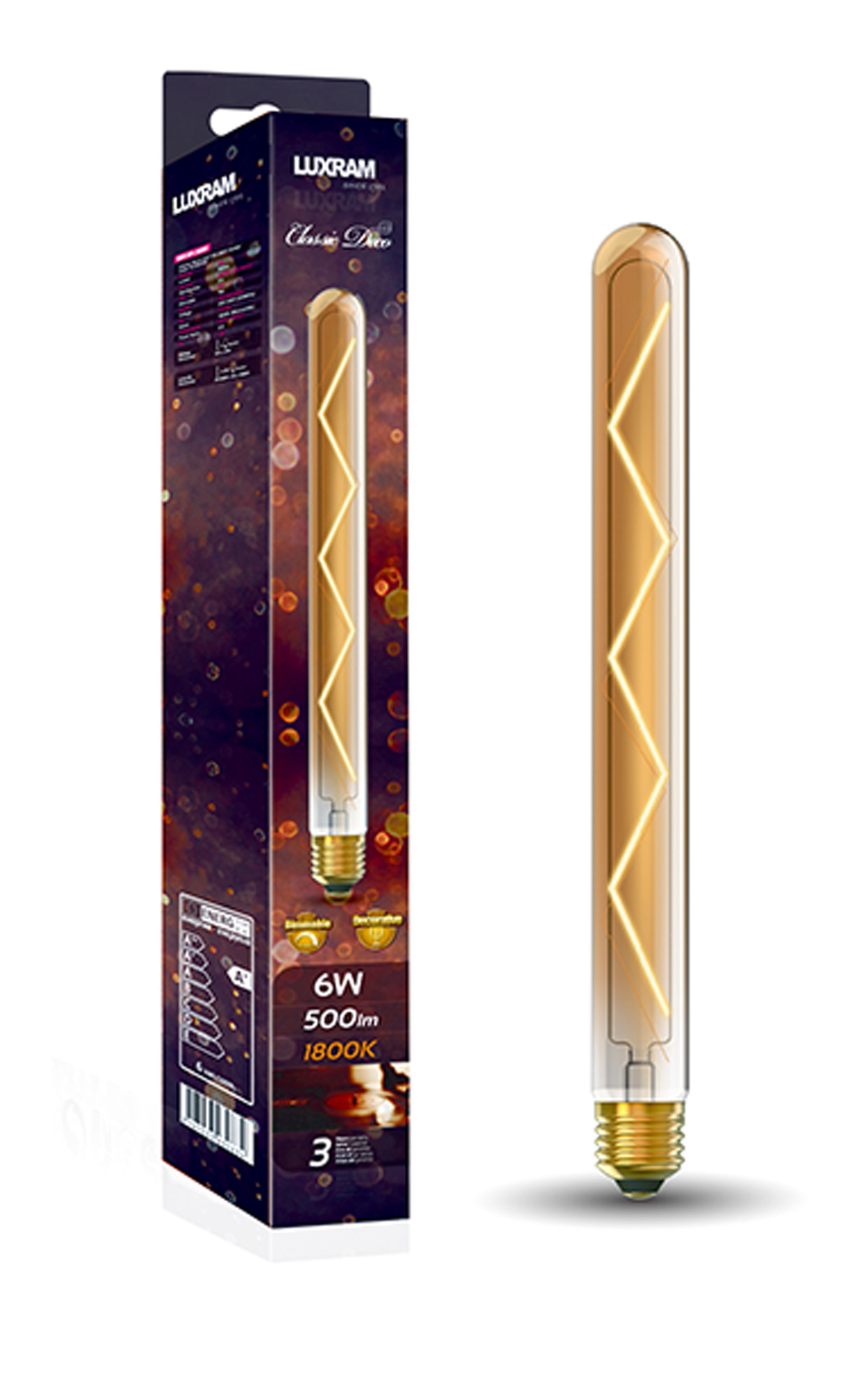 703393063 Value Vintage Luxram Classic Deco Tubular Z 280mm 4W E27 ...